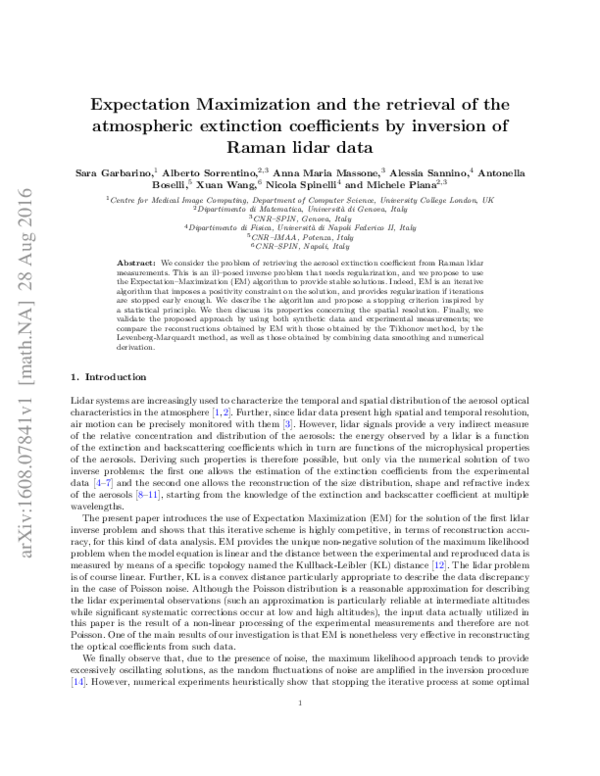 (PDF) Expectation maximization and the retrieval of the atmospheric extinction coefficients by ...