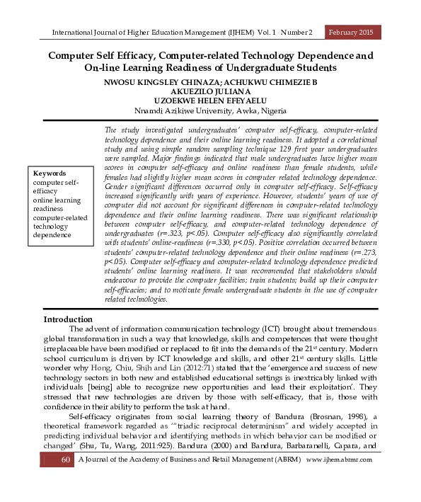 (PDF) Computer Self Efficacy, Computer-related Technology Dependence ...