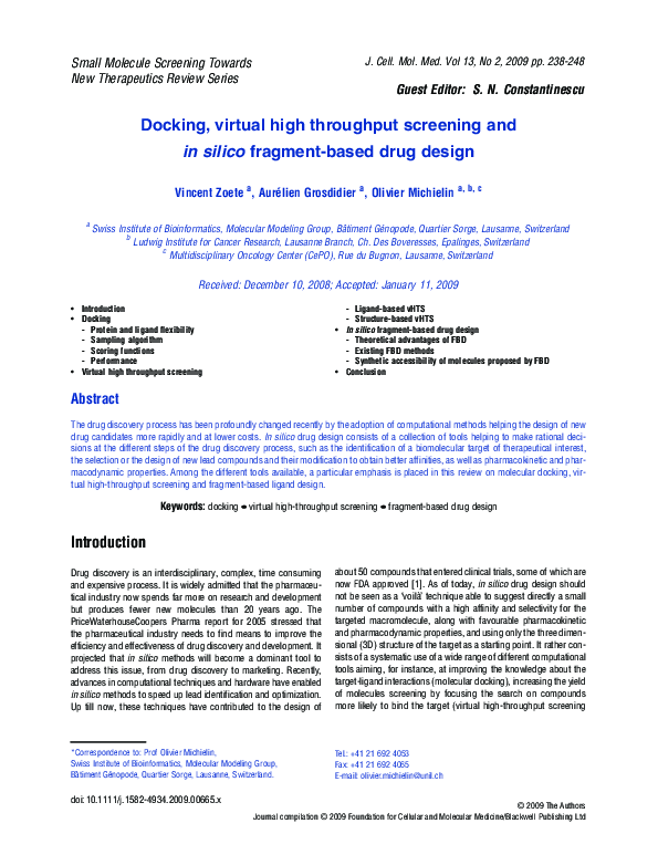 (PDF) Docking, virtual high throughput screening and in silico fragment-based drug design