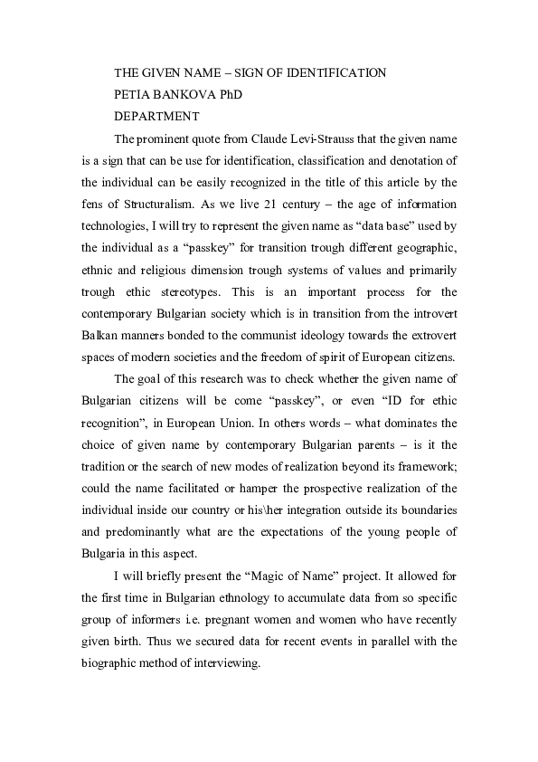 (DOC) The Given Name-Sign of Identification