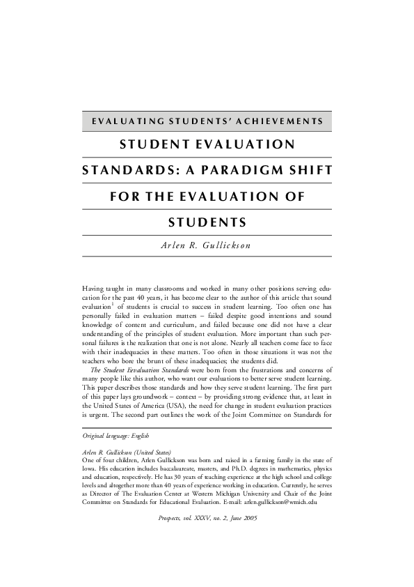 (PDF) Student Evaluation Standards: A Paradigm Shift for the Evaluation ...