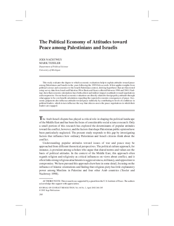 (PDF) The Political Economy of Attitudes toward Peace among ...
