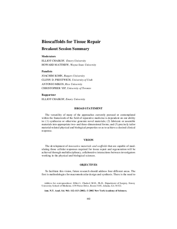 (PDF) Bioscaffolds for Tissue Repair