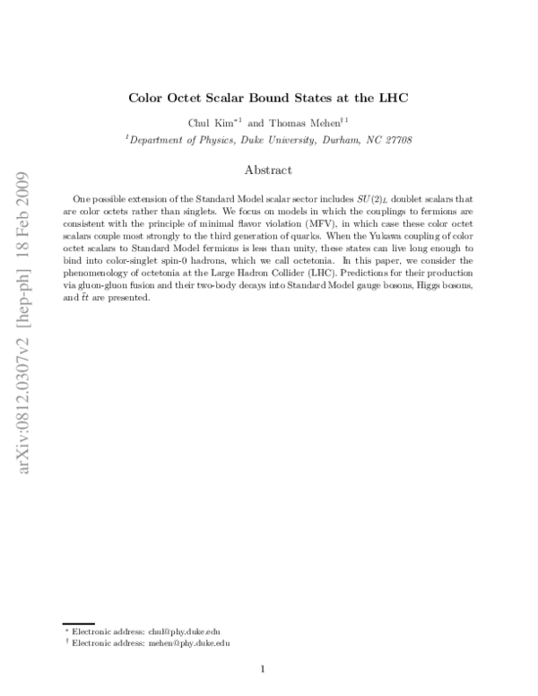(PDF) Color octet scalar bound states at the LHC