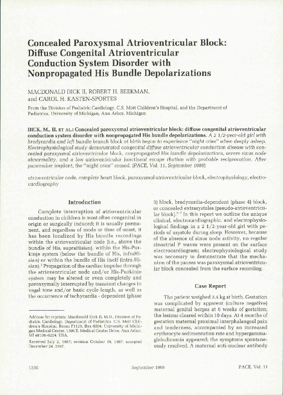 (PDF) Concealed Paroxysmal Atrioventricular Block: Diffuse Congenital ...