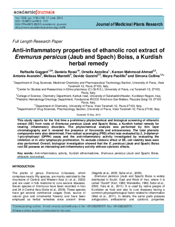 (PDF) Anti-inflammatory properties of ethanolic root extract of ...