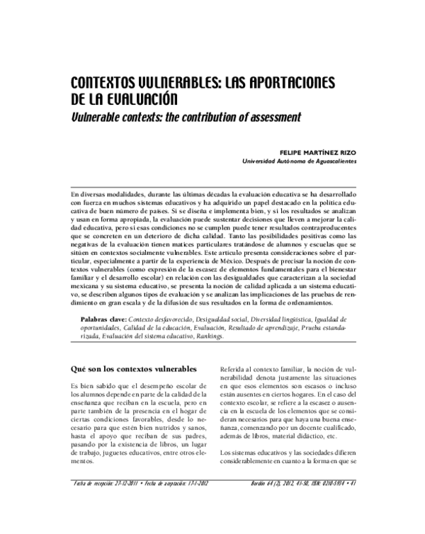 (PDF) Contextos Vulnerables: Las Aportaciones De La Evaluación