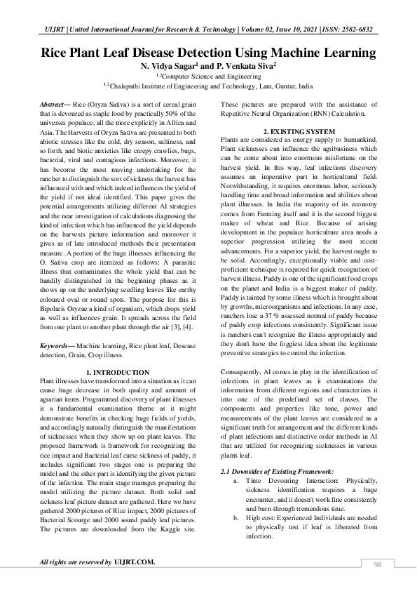(PDF) Rice Plant Leaf Disease Detection Using Machine Learning