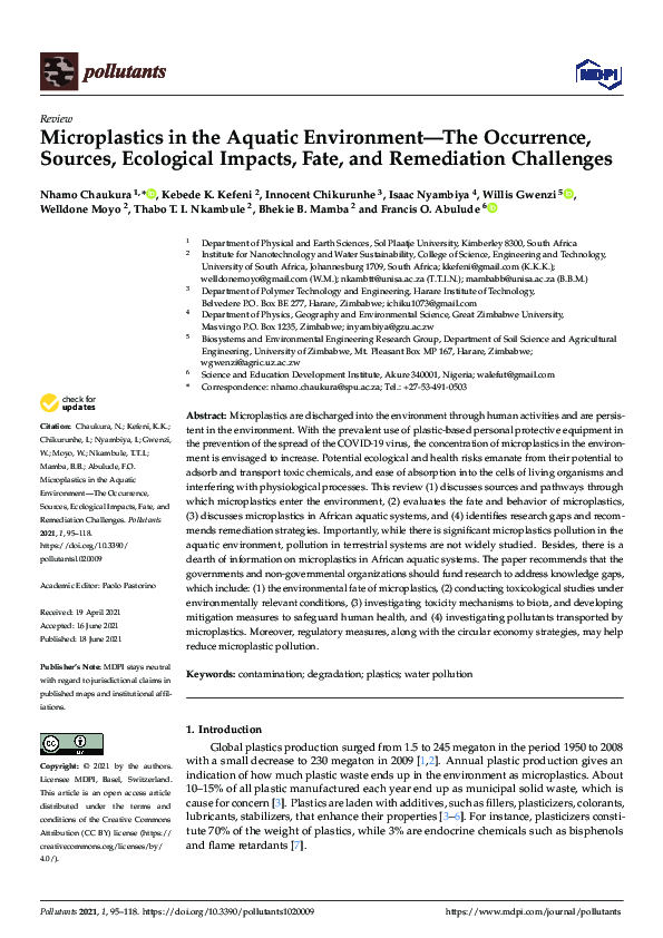 (PDF) Microplastics in the Aquatic Environment—The Occurrence, Sources ...
