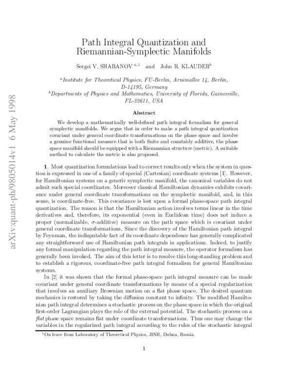 (PDF) Path integral quantization and Riemannian-symplectic manifolds