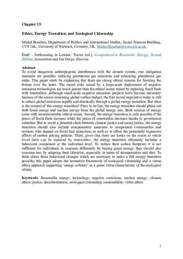 (PDF) Ethics, Energy Transition, and Ecological Citizenship