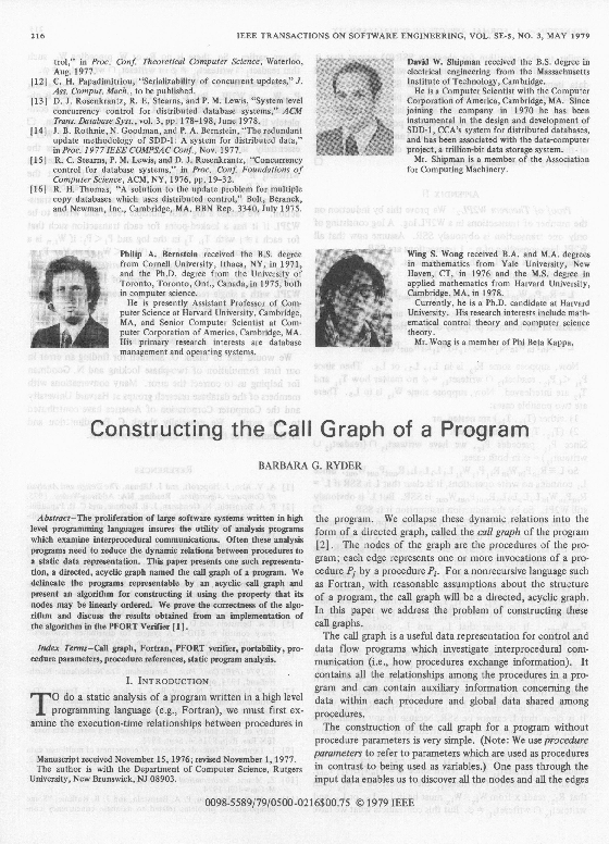 (PDF) Constructing the Call Graph of a Program