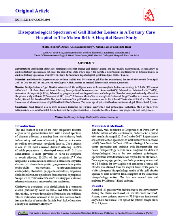 (PDF) Histopathological Spectrum of Gall Bladder Lesions in A Tertiary ...