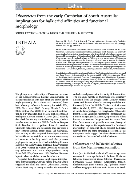 (PDF) Oikozetetes From the Early Cambrian of South Australia ...