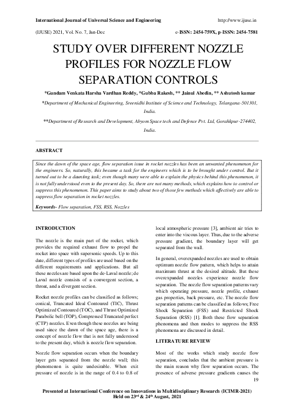 (PDF) STUDY OVER DIFFERENT NOZZLE PROFILES FOR NOZZLE FLOW SEPARATION CONTROLS