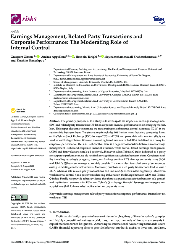 (PDF) Earnings Management, Related Party Transactions and Corporate Performance: The Moderating ...