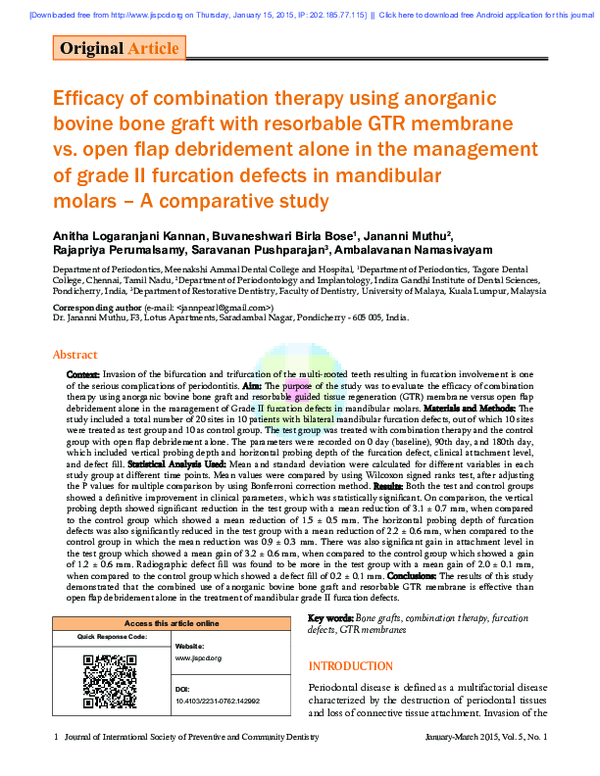(PDF) Efficacy of combination therapy using anorganic bovine bone graft ...