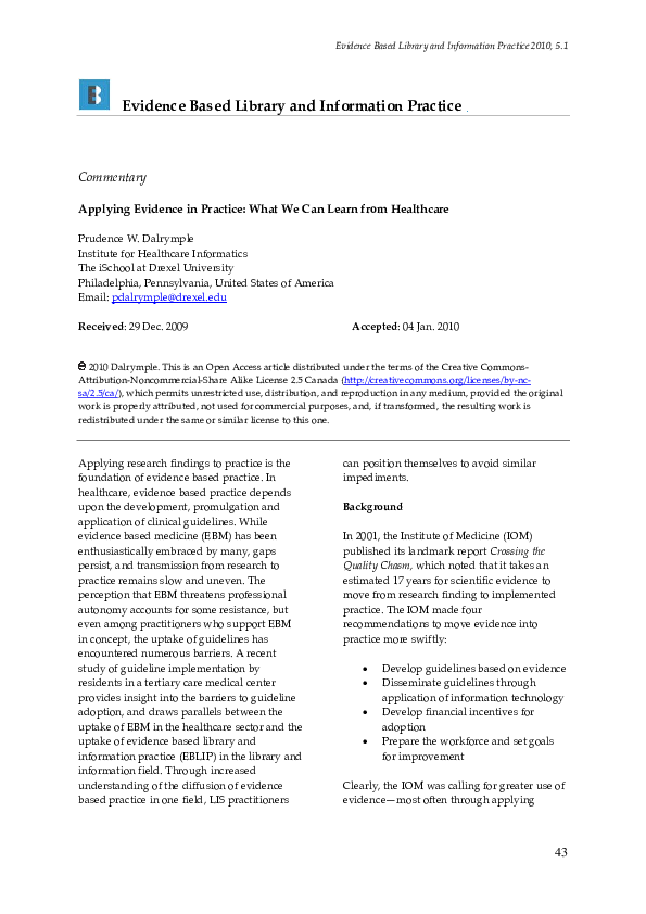 (PDF) Applying Evidence in Practice: What We Can Learn from Healthcare