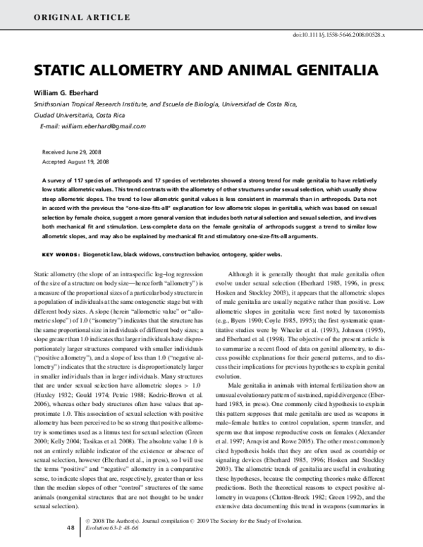 (PDF) Static Allometry and Animal Genitalia