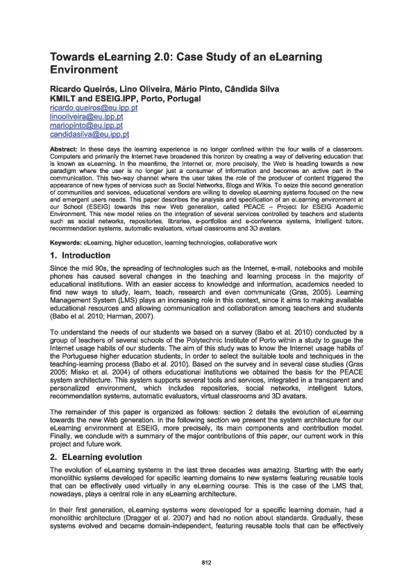 (PDF) Towards ELearning 2.0: Case Study of An ELearning Environment