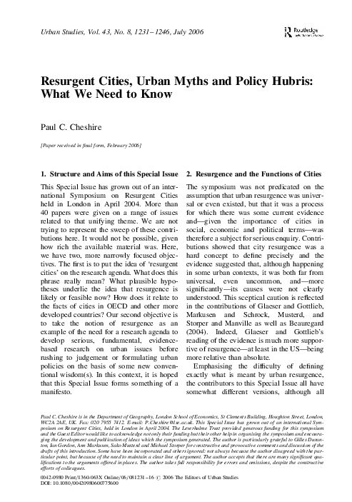 (PDF) Resurgent cities, urban myths and policy hubris: What we need to know
