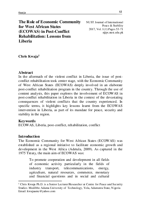 (PDF) The Role of Economic Community for West African States (ECOWAS ...