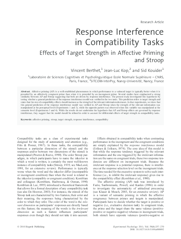 (PDF) Response interference in compatibility tasks: Effects of target ...