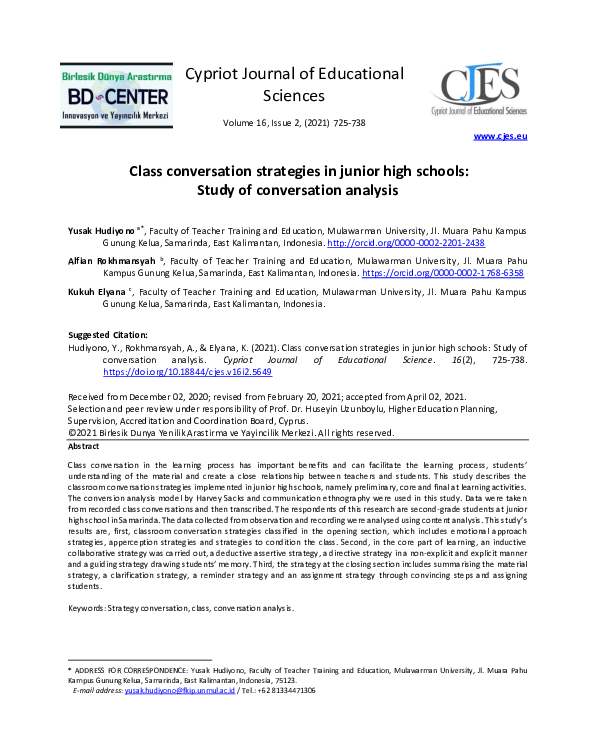 (PDF) Class conversation strategies in junior high schools: Study of ...