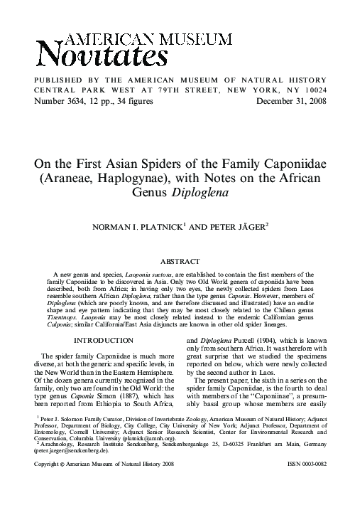 (PDF) On the first Asian spiders of the family Caponiidae (Araneae ...