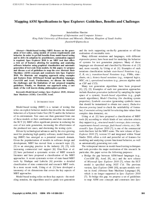 (PDF) Mapping ASM Specifications to Spec Explorer: Guidelines, Benefits ...