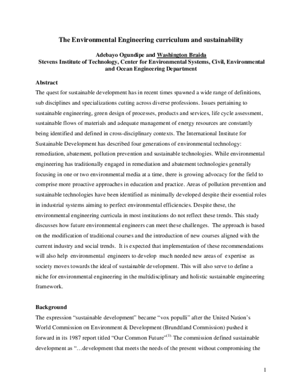 (PDF) The Environmental Engineering curriculum and sustainability