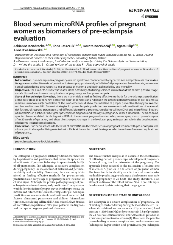 (PDF) Blood serum microRNA profiles of pregnant women as biomarkers of ...