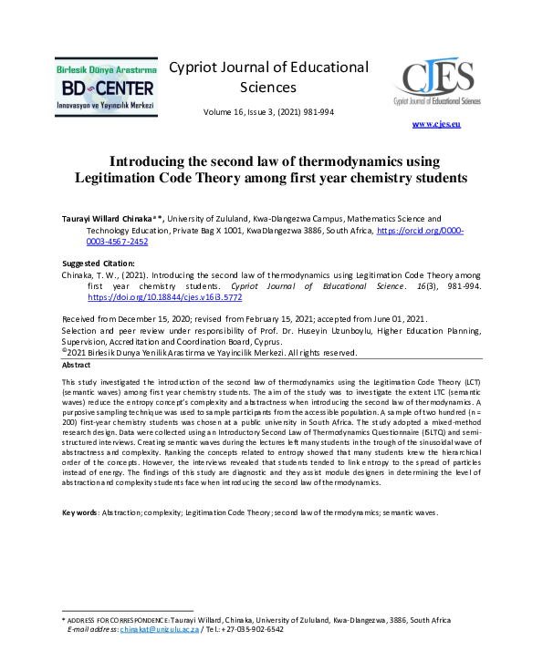 (PDF) Introducing the second law of thermodynamics using Legitimation ...