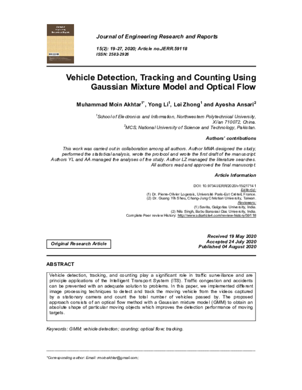Pdf Vehicle Detection Tracking And Counting Using Gaussian Mixture Model And Optical Flow