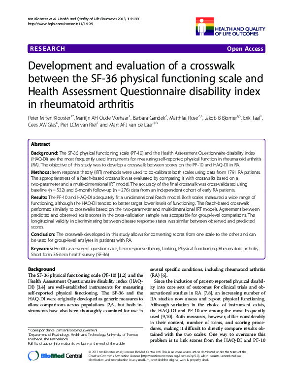 (PDF) Development and evaluation of a crosswalk between the SF-36 ...