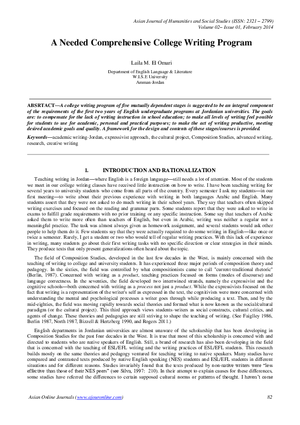 (PDF) A Needed Comprehensive College Writing Program