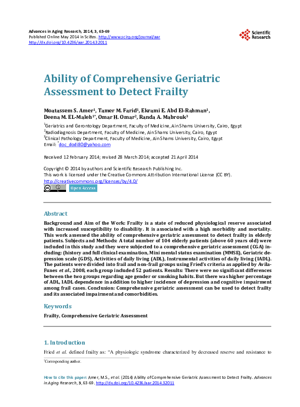 (PDF) Ability of Comprehensive Geriatric Assessment to Detect Frailty