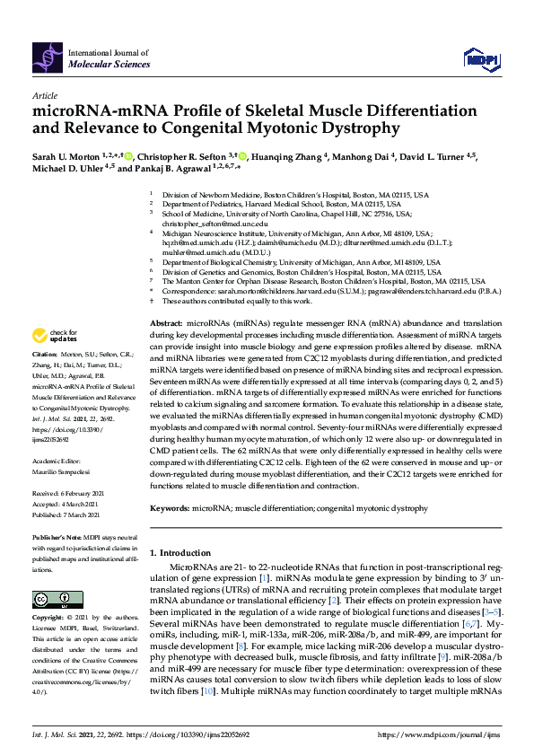 (PDF) microRNA-mRNA Profile of Skeletal Muscle Differentiation and ...