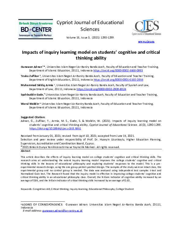 (PDF) Impacts of inquiry learning model on students' cognitive and ...