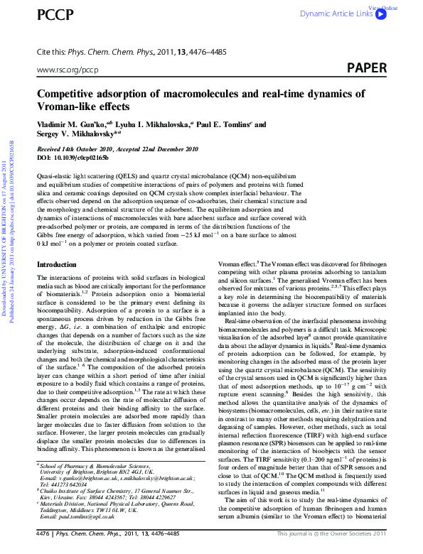 (PDF) Competitive adsorption of macromolecules and real-time dynamics ...
