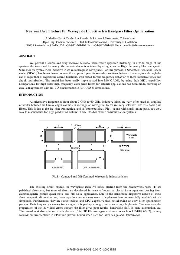 (PDF) Neuronal architecture for waveguide inductive iris bandpass filter optimization