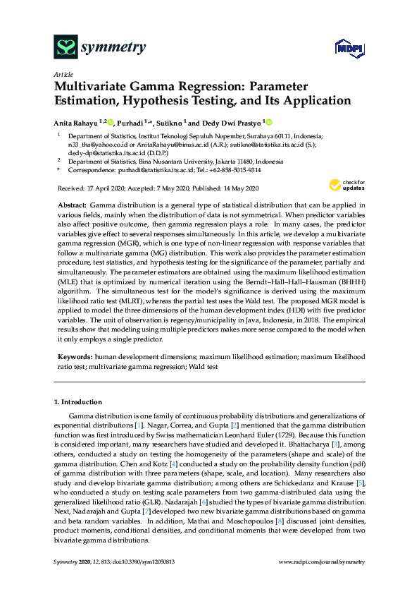 Pdf Multivariate Gamma Regression Parameter Estimation Hypothesis Testing And Its