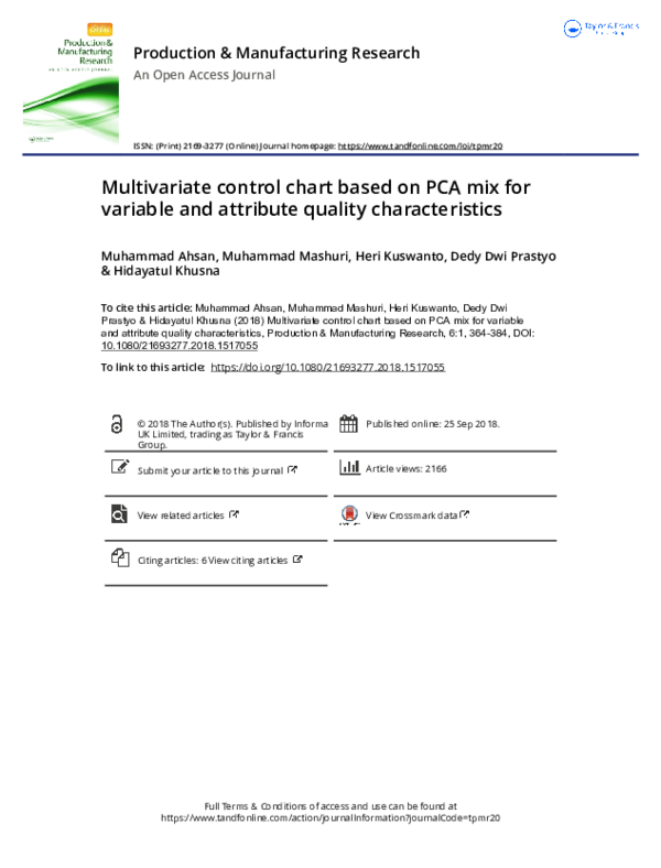 Pdf Multivariate Control Chart Based On Pca Mix For Variable And Attribute Quality Characteristics