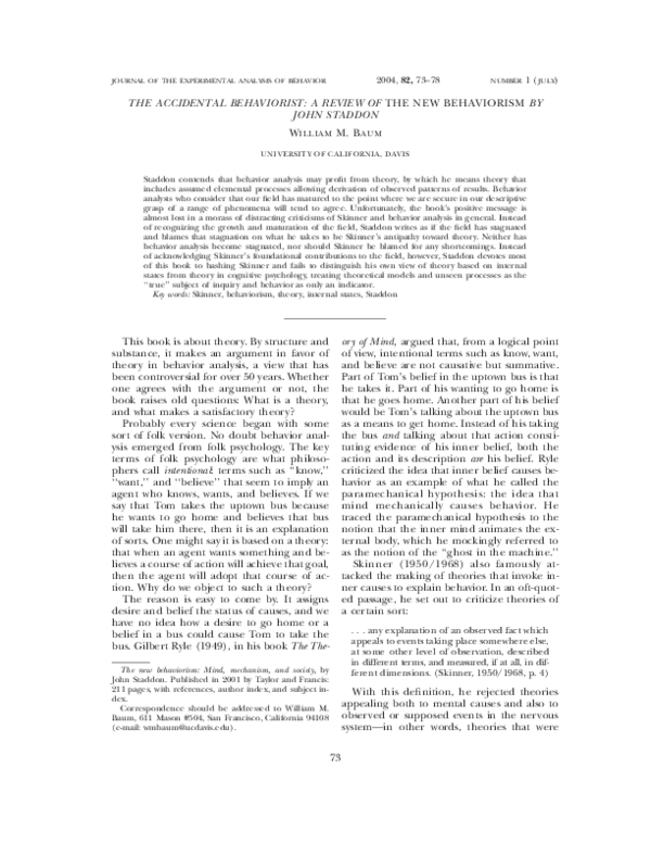 (PDF) The Accidental Behaviorist: A Review Of The New Behaviorism By ...