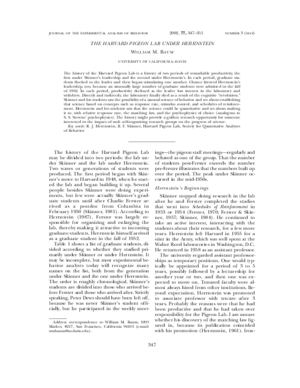 (PDF) The Harvard Pigeon Lab under Herrnstein | William M Baum ...