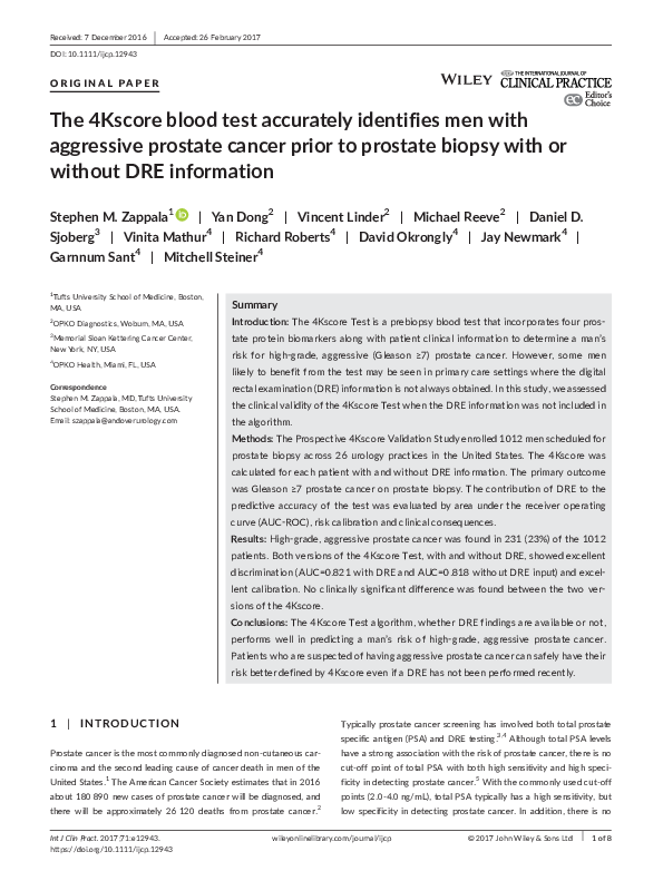 (PDF) The 4Kscore blood test accurately identifies men with aggressive ...