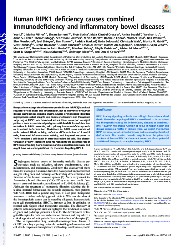 (PDF) Human RIPK1 deficiency causes combined immunodeficiency and ...
