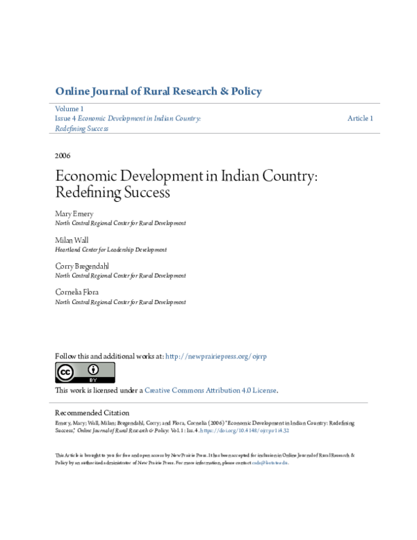 (PDF) Economic Development in Indian Country: Redefining Success