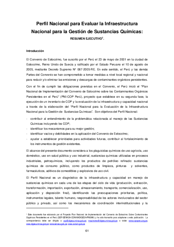 (PDF) Perfil Nacional para Evaluar la Infraestructura Nacional para la Gestión de Sustancias ...