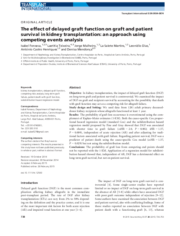 (PDF) The effect of delayed graft function on graft and patient ...